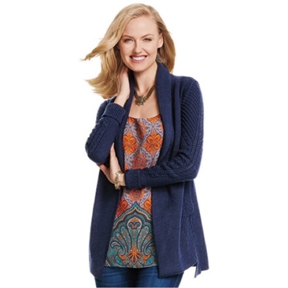CAbi | Sweaters | Cabi Womens Navy Blue Countryside Cable Knit Cardigan ...
